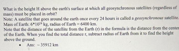 Solved What is the height H above the earth's surface at | Chegg.com