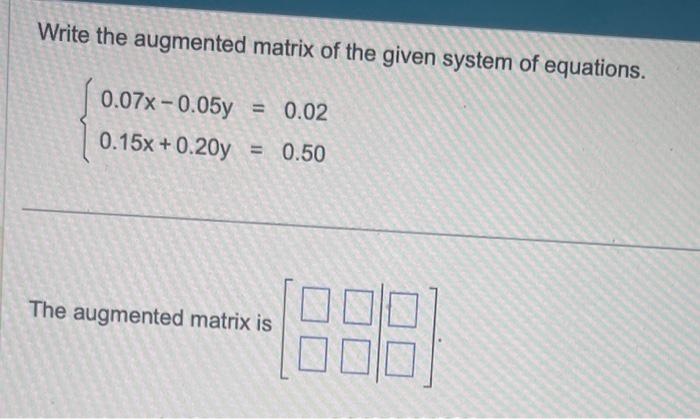 Solved Write the augmented matrix of the following system of | Chegg.com