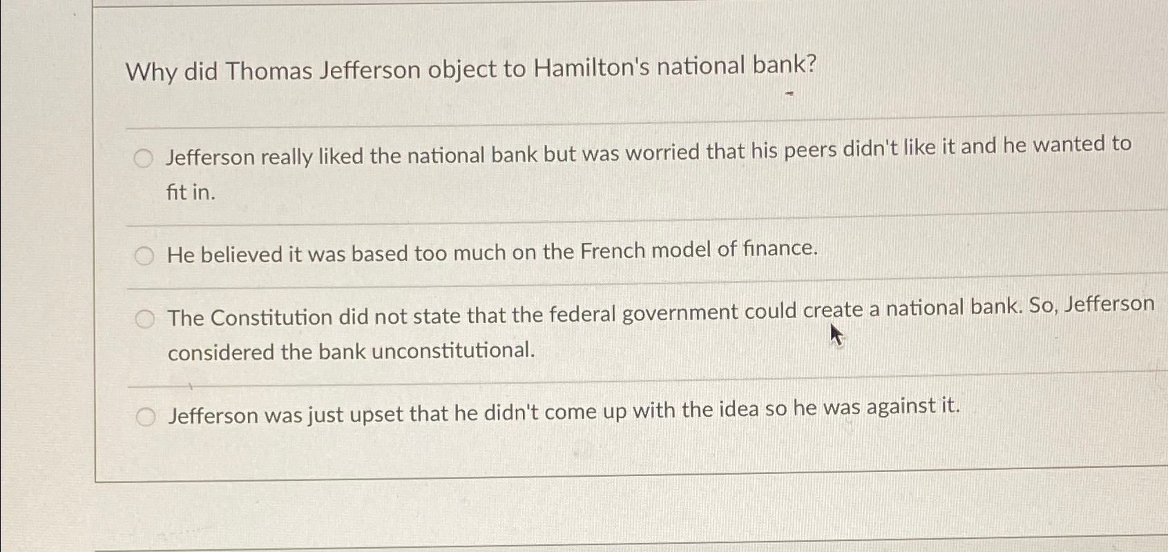 Solved Why did Thomas Jefferson object to Hamilton's | Chegg.com