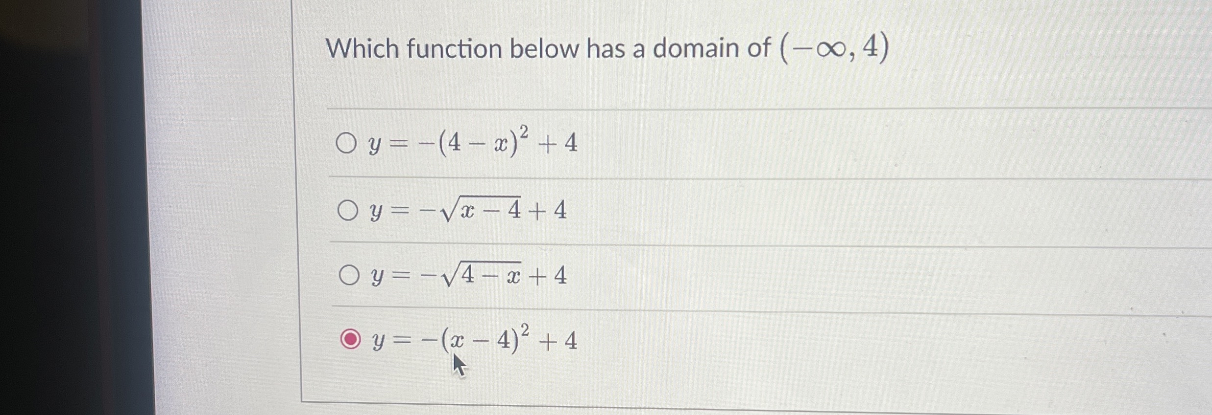Solved Which function below has a domain of | Chegg.com