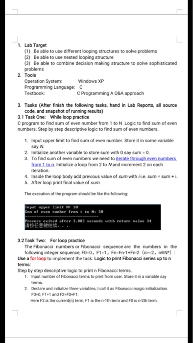 Solved 1. Lab Target (1) Be able to use different looping | Chegg.com