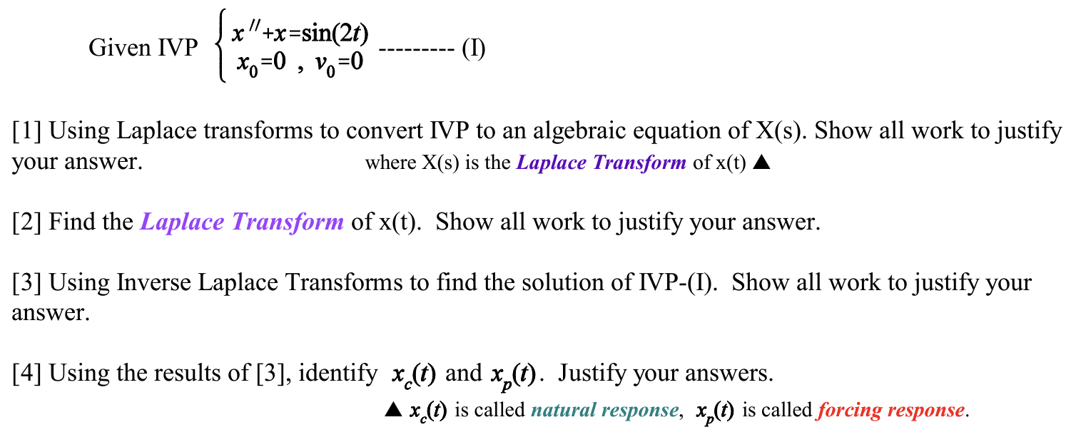 Solved Given IVP x''+x=sin(2t)x0=0,v0=0[1] ﻿Using Laplace | Chegg.com