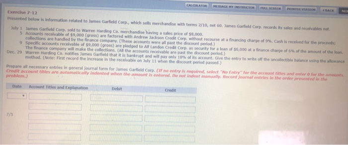 Solved CALCULATOR MESSAGE HY INSTRUCTOR FULL SCREEN PRINTER | Chegg.com