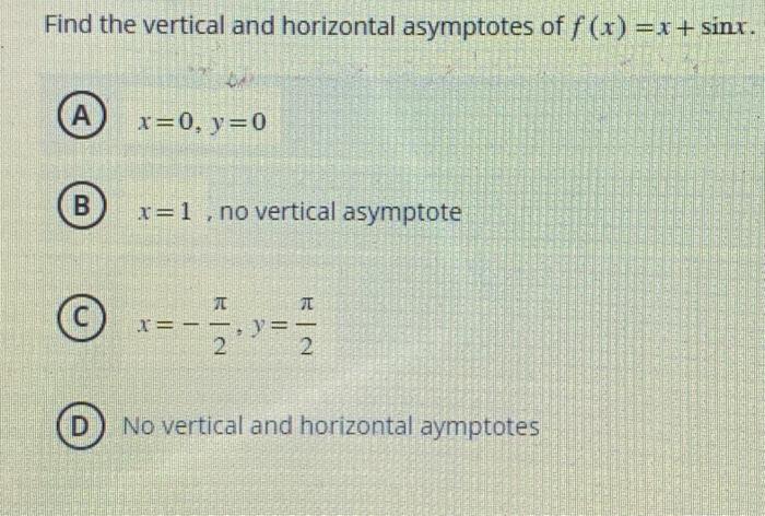 Solved Find the vertical and horizontal asymptotes of | Chegg.com