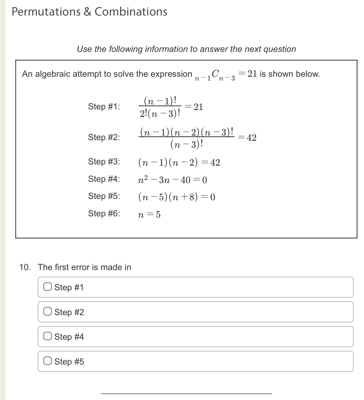 Solved Permutations & CombinationsUse the following | Chegg.com