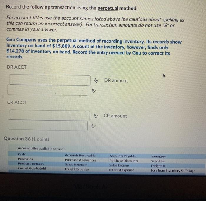 Solved Record the following transaction using the perpetual | Chegg.com