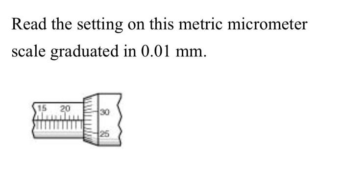 Solved Read the setting on this metric micrometer scale | Chegg.com