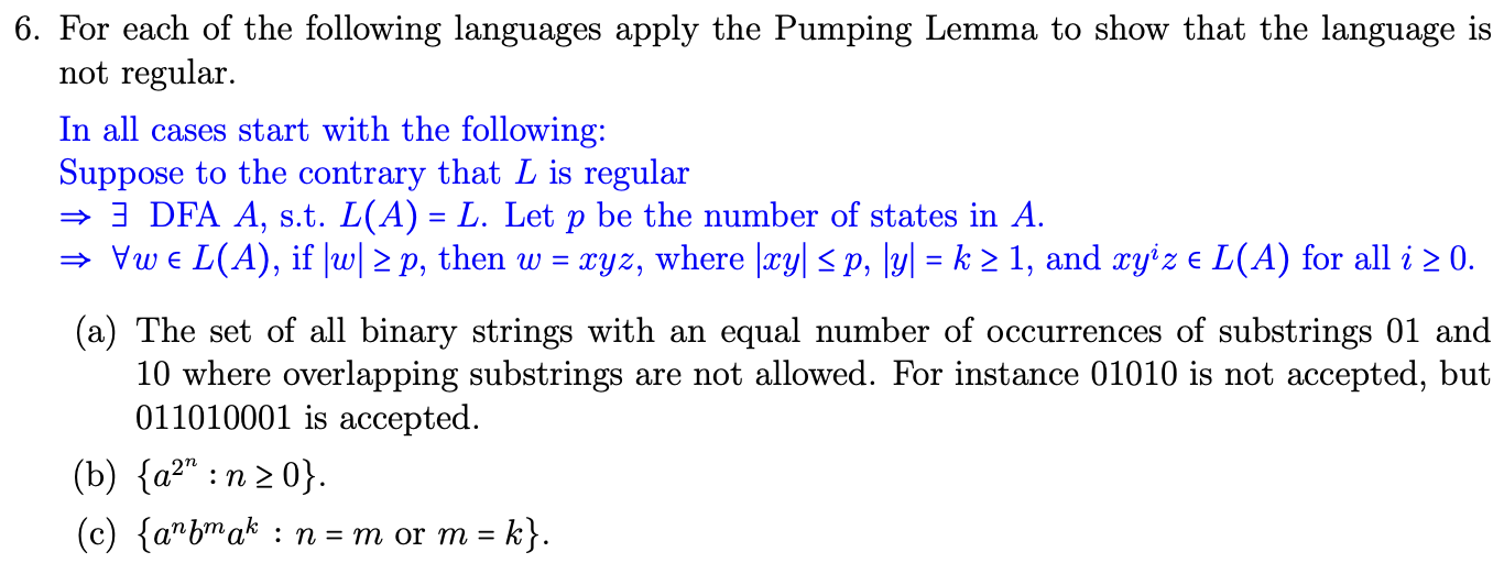Solved For each of the following languages apply the Pumping | Chegg.com