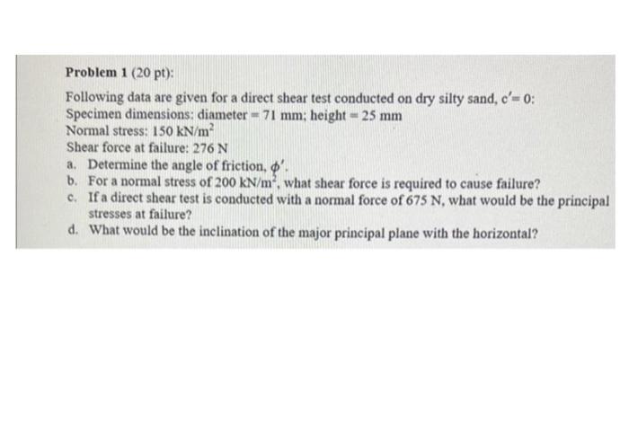 Solved Problem 1(20pt) : Following data are given for a | Chegg.com