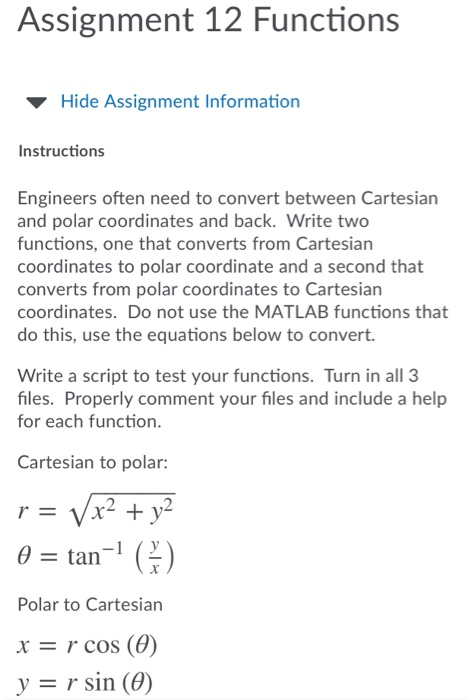 Solved Assignment 12 Functions Hide Assignment Information | Chegg.com