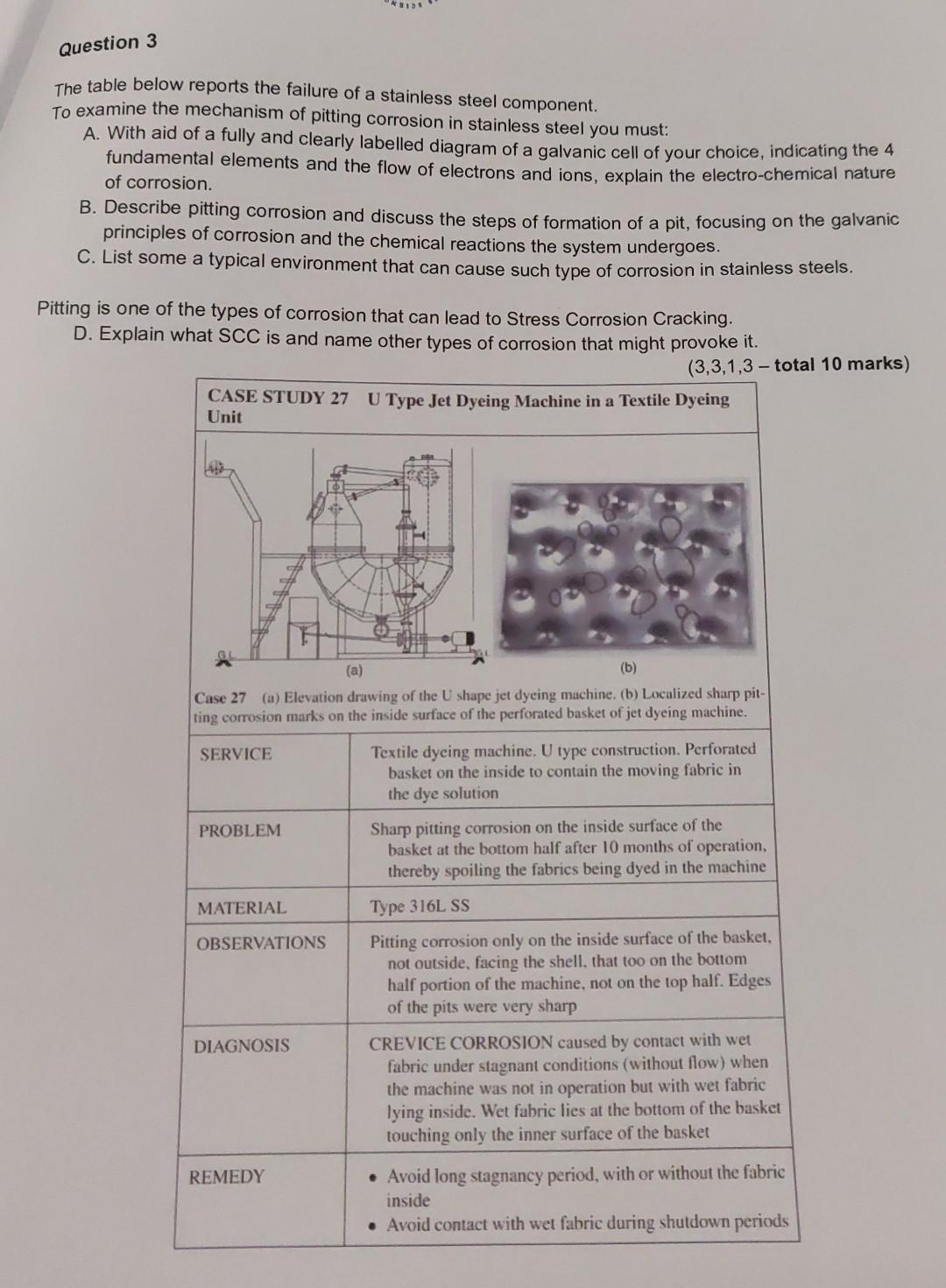 Solved The table below reports the failure of a stainless | Chegg.com