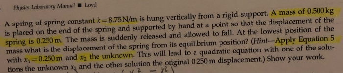 Solved Physics Laboratory Manual Loyd A spring of spring | Chegg.com