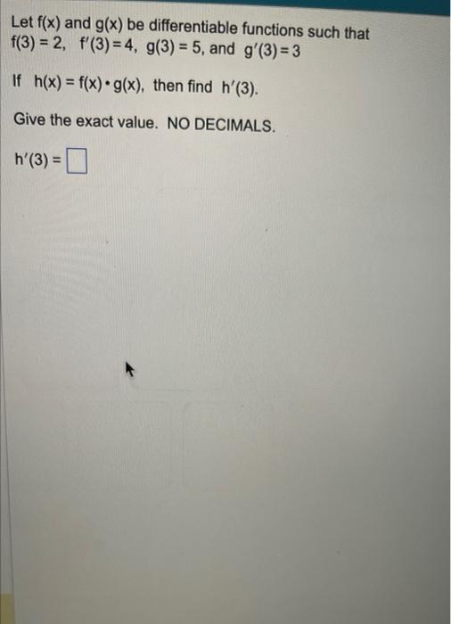 Solved Let f(x) and g(x) be differentiable functions such | Chegg.com