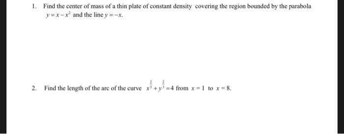 Solved 1 Find The Center Of Mass Of A Thin Plate Of