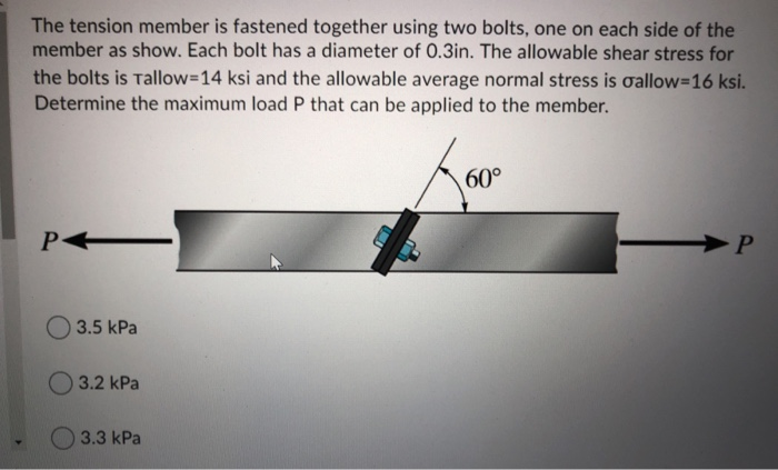 Solved The tension member is fastened together using two | Chegg.com
