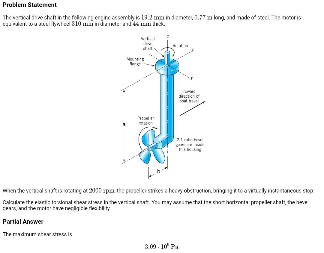 Solved Problem Statement The vertical drive shaft in the | Chegg.com