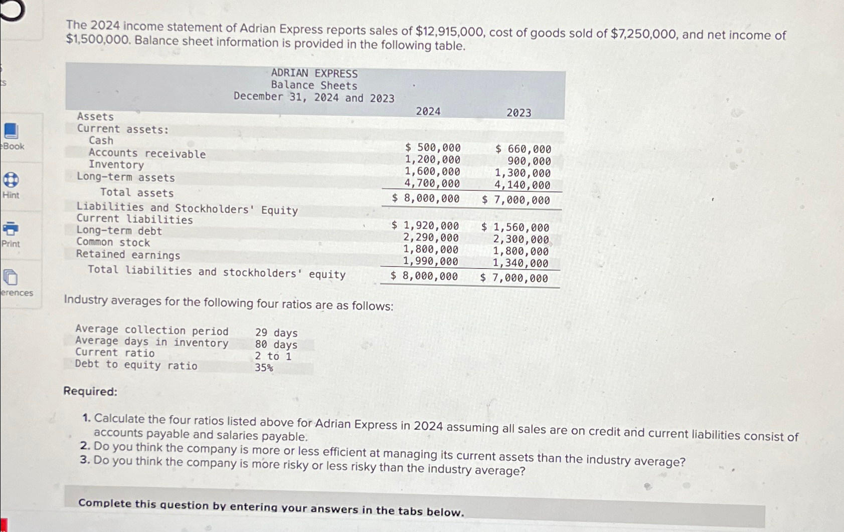 Solved The 2024 ﻿income statement of Adrian Express reports | Chegg.com