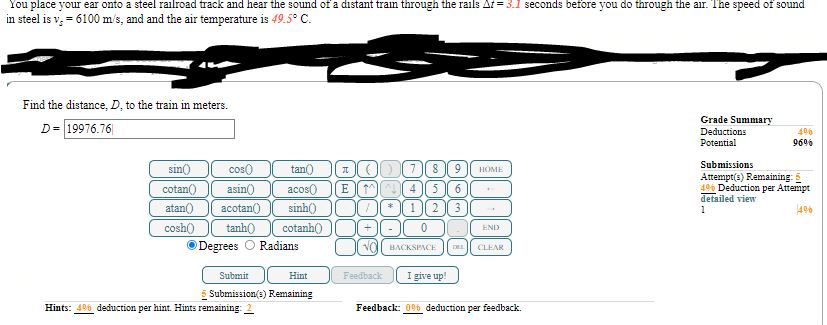 Solved You place your ear onto a steel railroad track and | Chegg.com