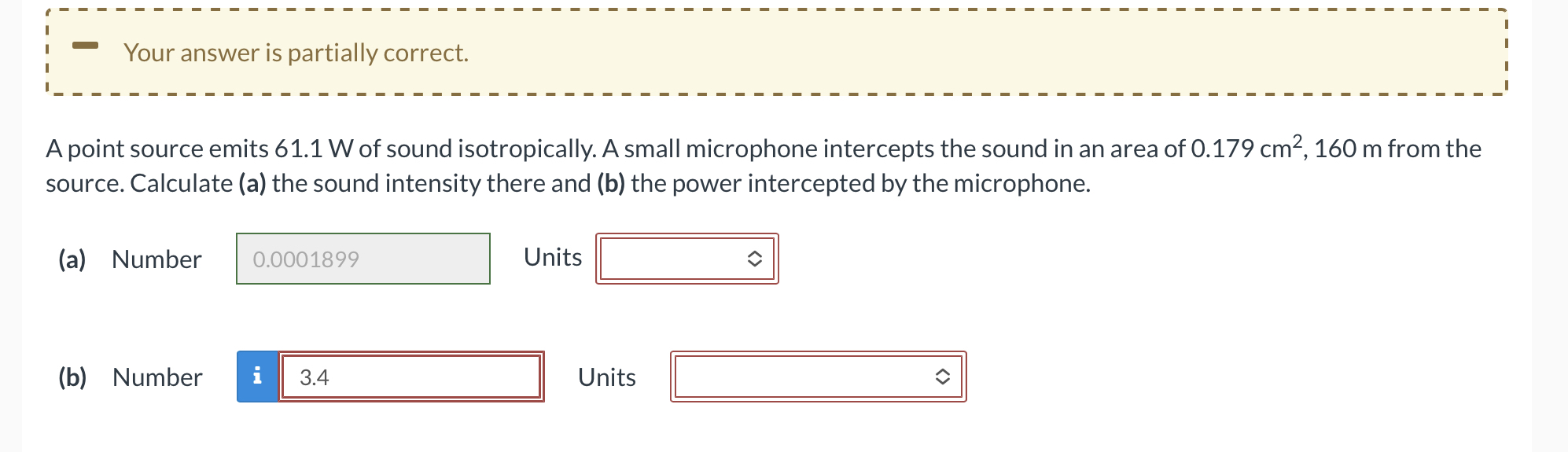 Solved Your answer is partially correct.A point source emits | Chegg.com