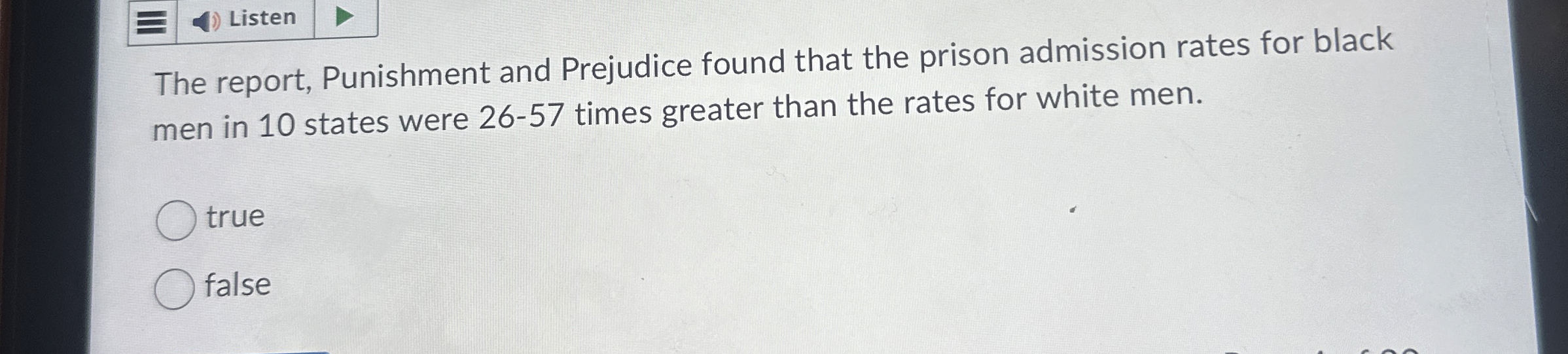Solved ListenThe report, Punishment and Prejudice found that | Chegg.com