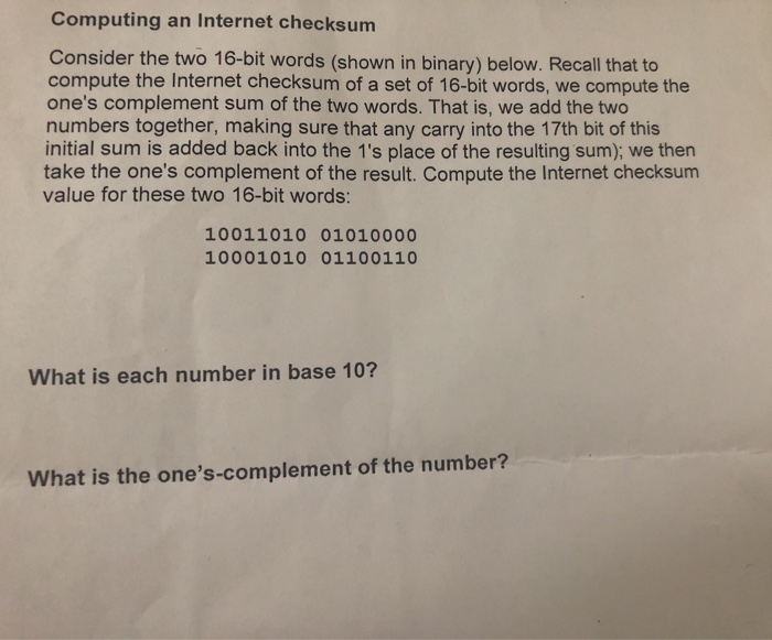 Solved Computing An Internet Checksum Consider The Two
