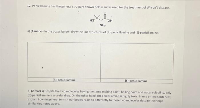 Solved 12. Penicillamine has the general structure shown | Chegg.com
