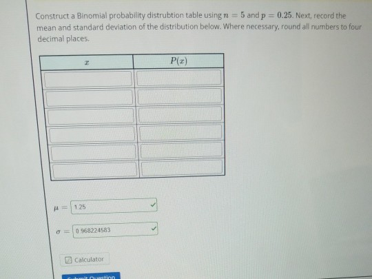 Solved Construct a Binomial probability distrubtion table | Chegg.com
