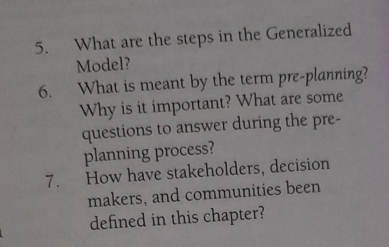 5. What are the steps in the Generalized Model? 6. | Chegg.com