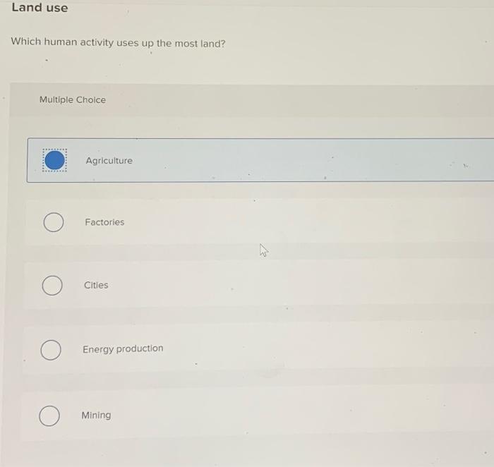 Solved Which human activity uses up the most land? Multiple | Chegg.com
