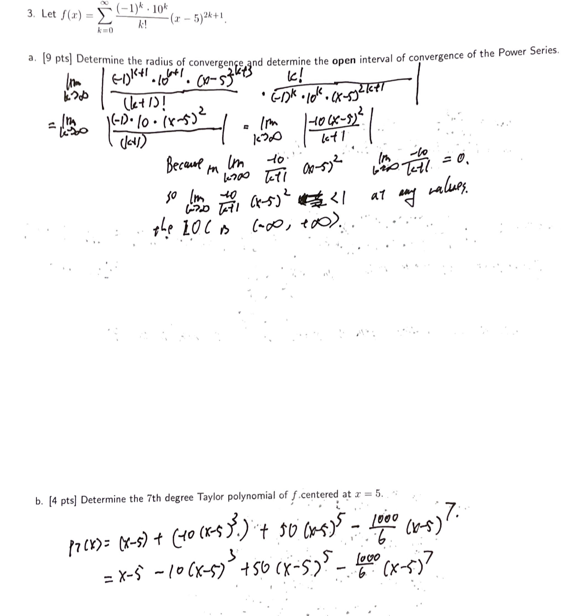 Solved Let f(x)=∑k=0∞(-1)k*10kk!(x-5)2k+1.a. [9 ﻿pts] | Chegg.com