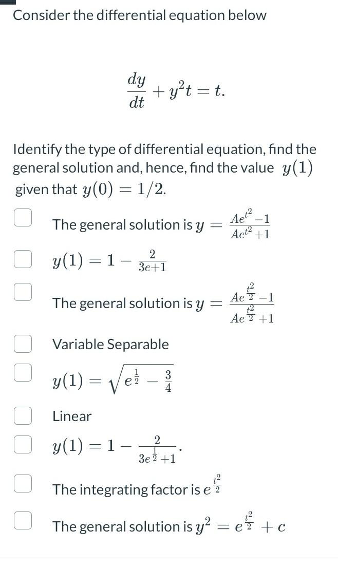 Solved Consider the differential equation below dy + yệt = | Chegg.com