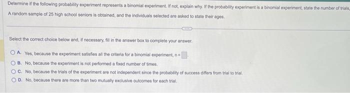 Solved Determine if the following probability experiment | Chegg.com