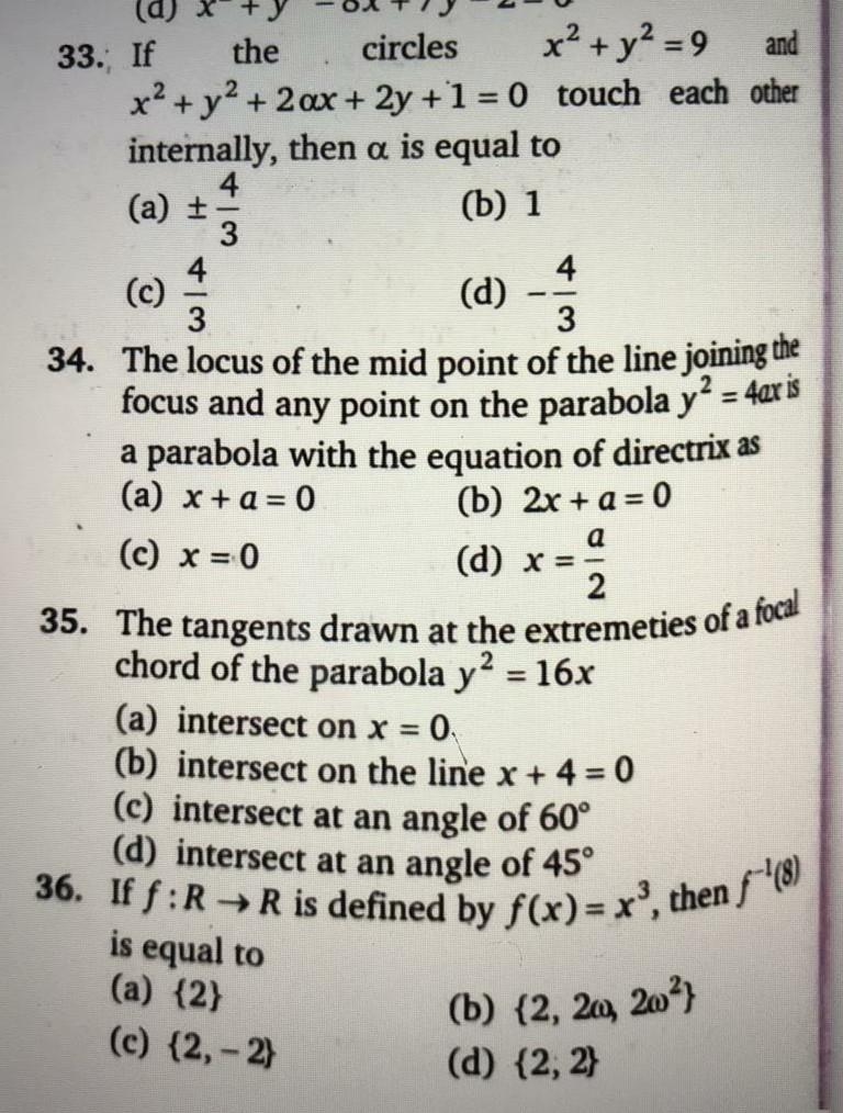 Solved 33. If the circles x² + y² = 9 and x2 + y2 + 2ax + 2y | Chegg.com