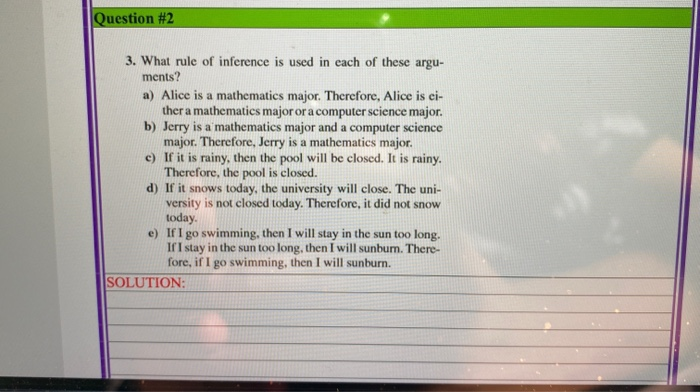 Solved Question #2 3. What rule of inference is used in each | Chegg.com