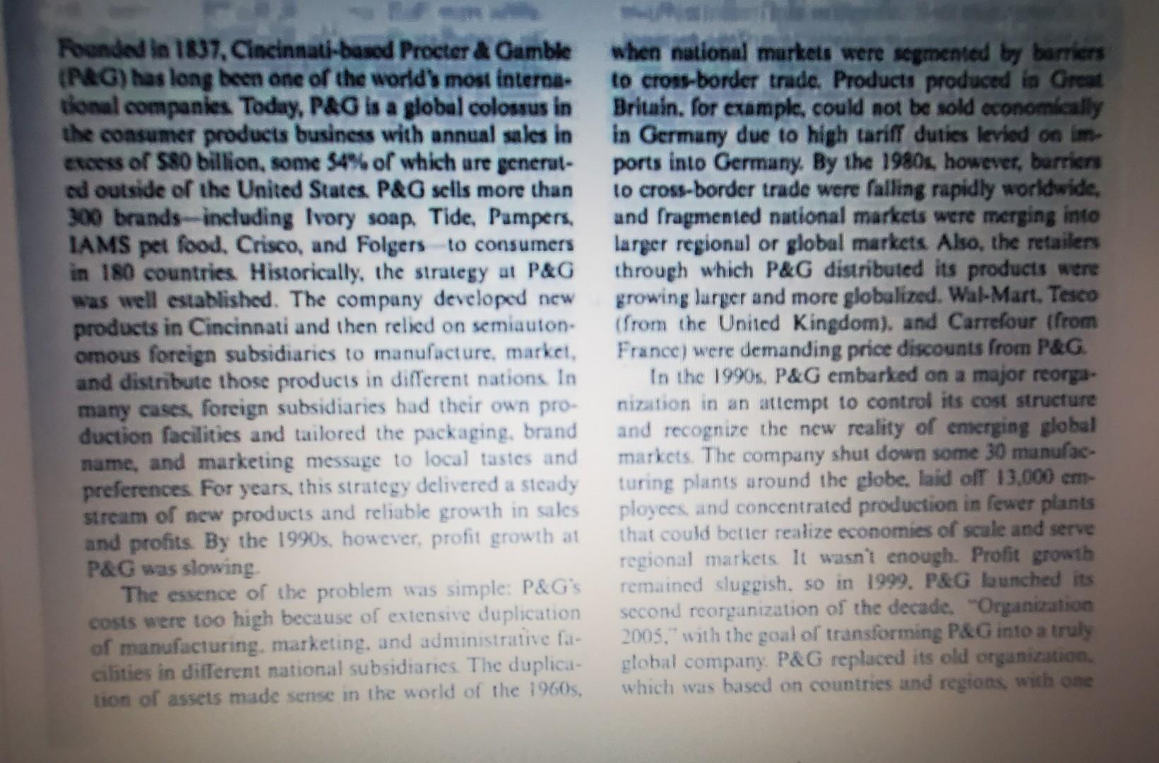 Solved Founded in 1837, Cincinnati-based Procter & Gamble | Chegg.com