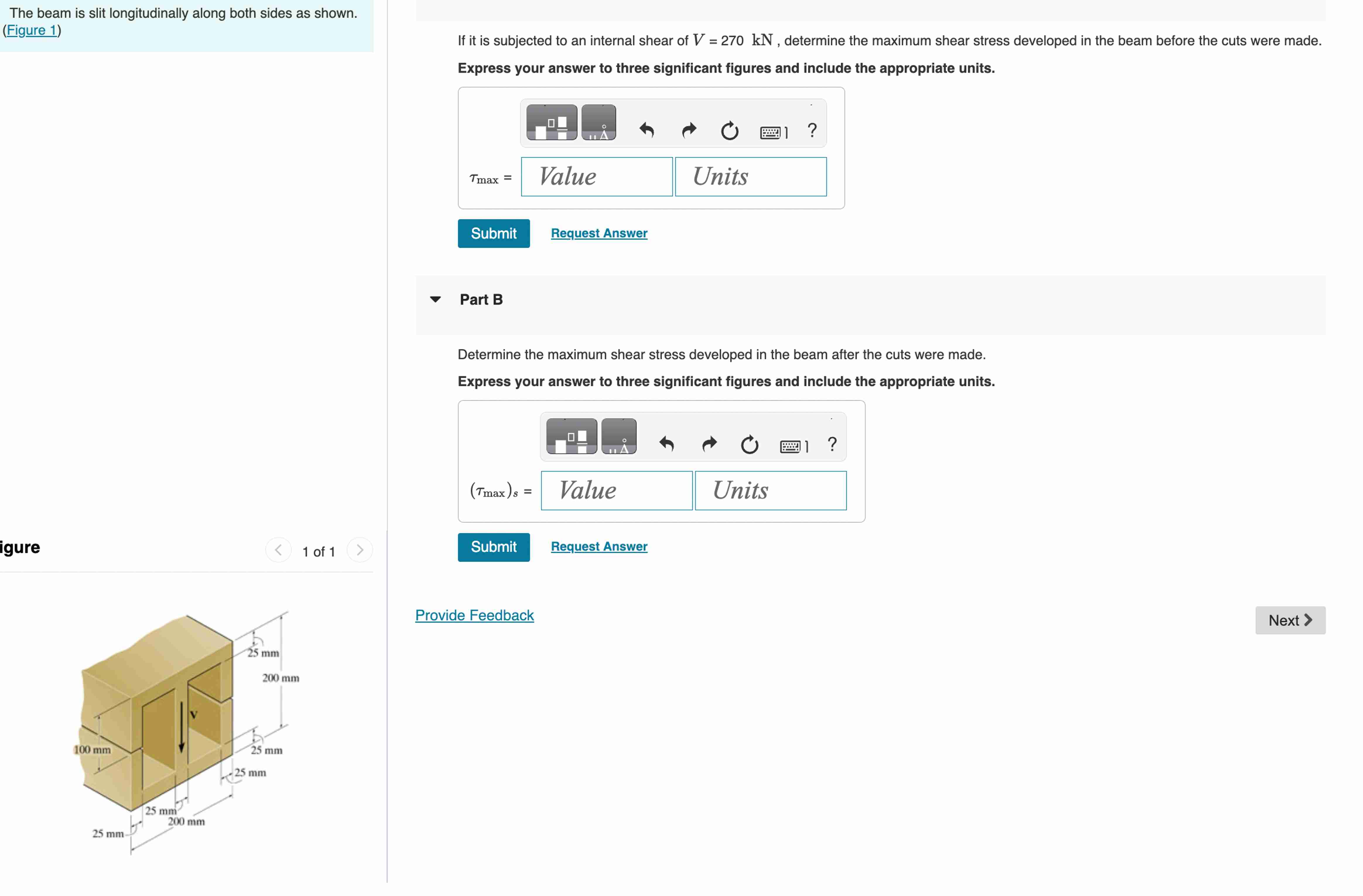 Solved The beam is slit longitudinally along both sides as | Chegg.com