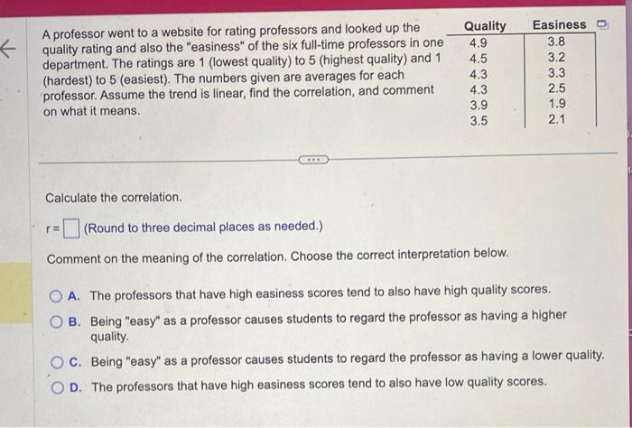 Solved A professor went to a website for rating professors | Chegg.com