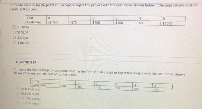 Solved Compute the NPV for Project X and accept or reject | Chegg.com