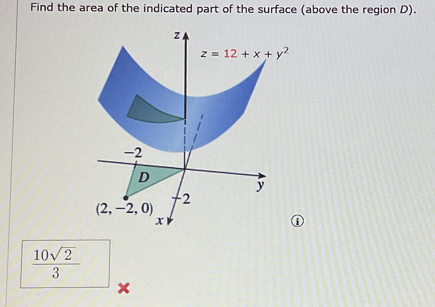 Solved Find the area of the indicated part of the surface | Chegg.com