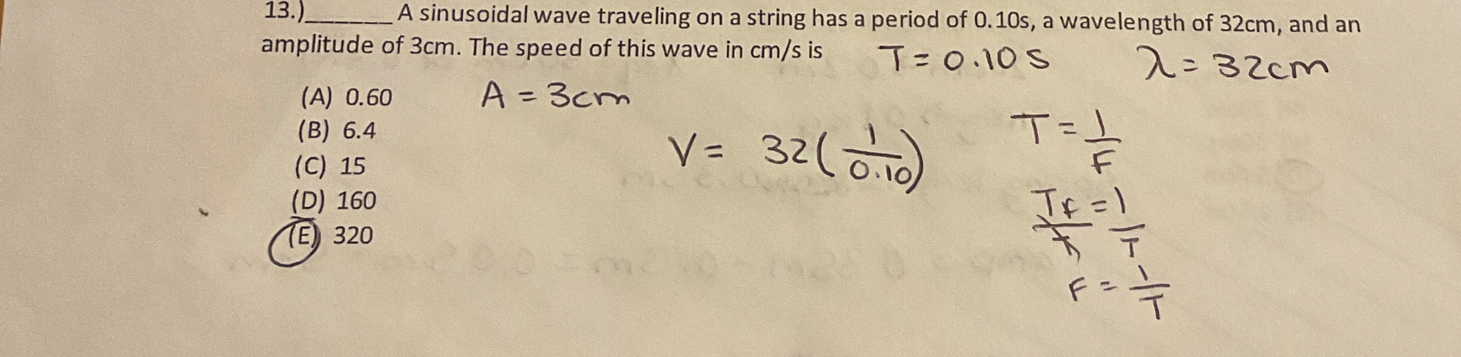 Solved A sinusoidal wave traveling on a string has a period | Chegg.com