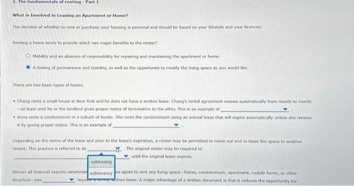 Solved What is Involved in teasing an Apartment or llome? | Chegg.com