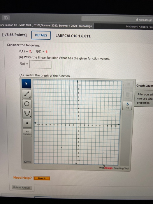 Solved webassign mork Section 1.6 - Math 1314_31107_Summer | Chegg.com