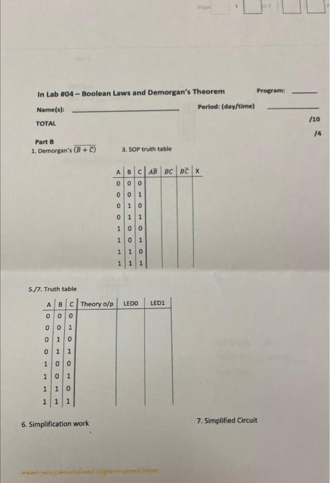 5./7. Truth table 6. Simplification work 7. | Chegg.com