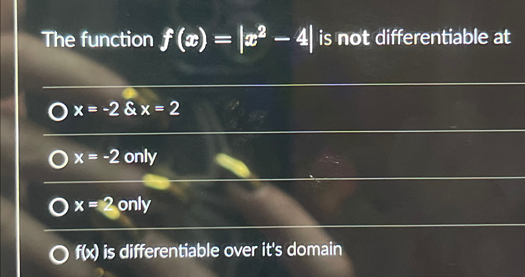 Solved The function f(x)=|x2-4| ﻿is not differentiable | Chegg.com