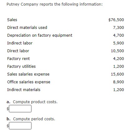 Solved Putney Company reports the following information:a. | Chegg.com