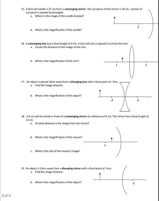 Solved Name Mirror and Lens Practice Problems 1 1 1 1 d d M- | Chegg.com