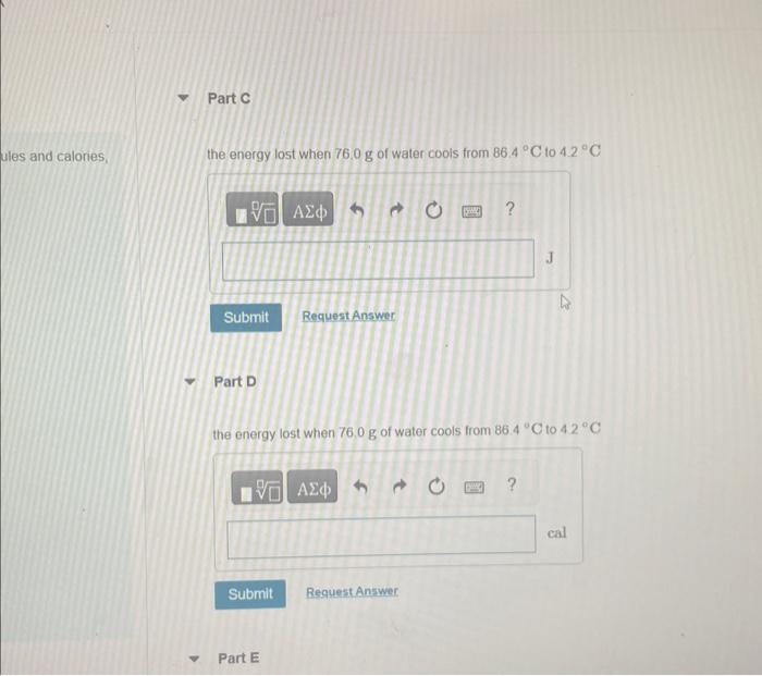 Solved ules and calories, the energy lost when 76.0 g of | Chegg.com