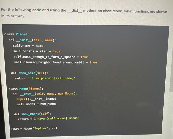 Solved For the following code and using the dict method on | Chegg.com Solved For the following code and using the dict method on | Chegg.com