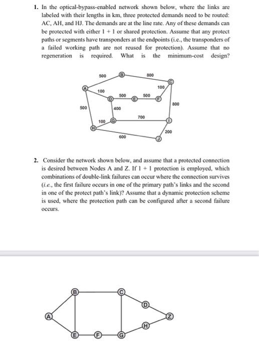 1. In the optical-bypass-enabled network shown below, | Chegg.com