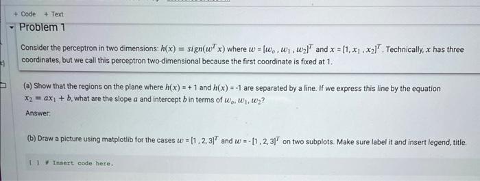 Solved Consider the perceptron in two dimensions: | Chegg.com